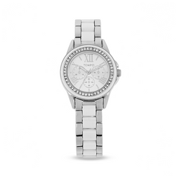 Tempo Ladies Silver Toned Watch & Bracelet Set