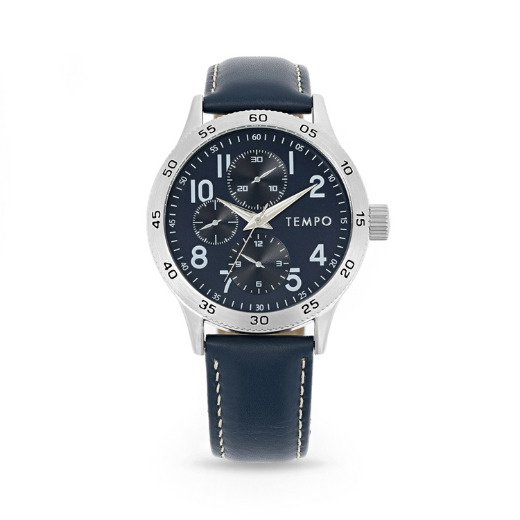 Tempo Men's Silver tone Analogue Leather Watch