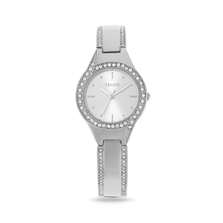Tempo Ladies Silver Toned Bangle Watch