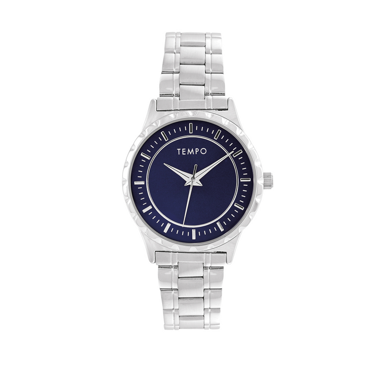 Tempo Ladies Silver Toned Navy Dial Bracelet Watch