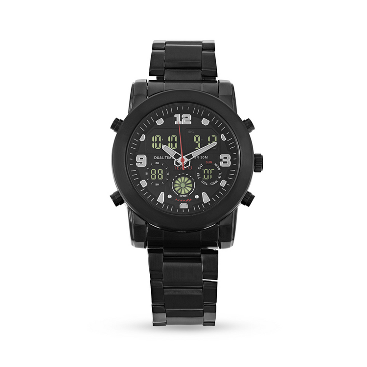 Tempo Mens Black Metal Digital watch