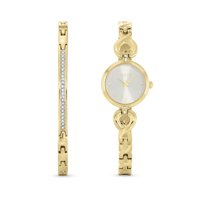 Tempo Ladies Gold Tone 2-Piece Crystal Watch Set