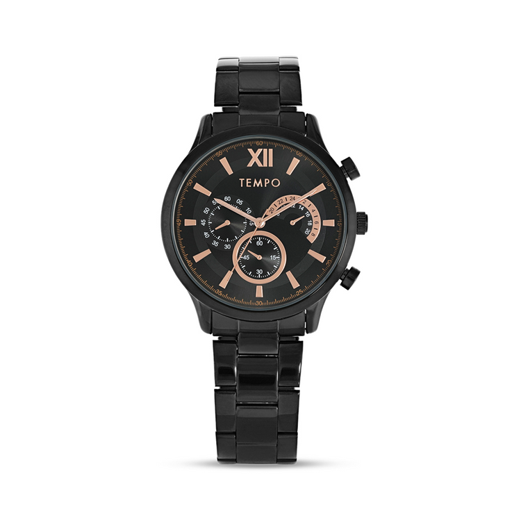 Tempo Gents Black Toned Chrono-Look Fashion Watch