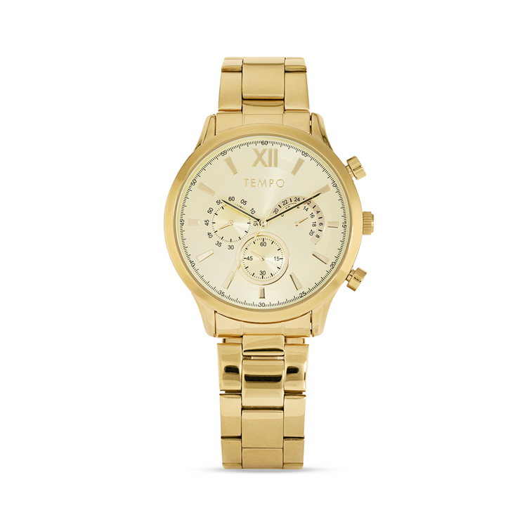 Tempo Men's Gold Plated Chrono-Look Fashion Watch