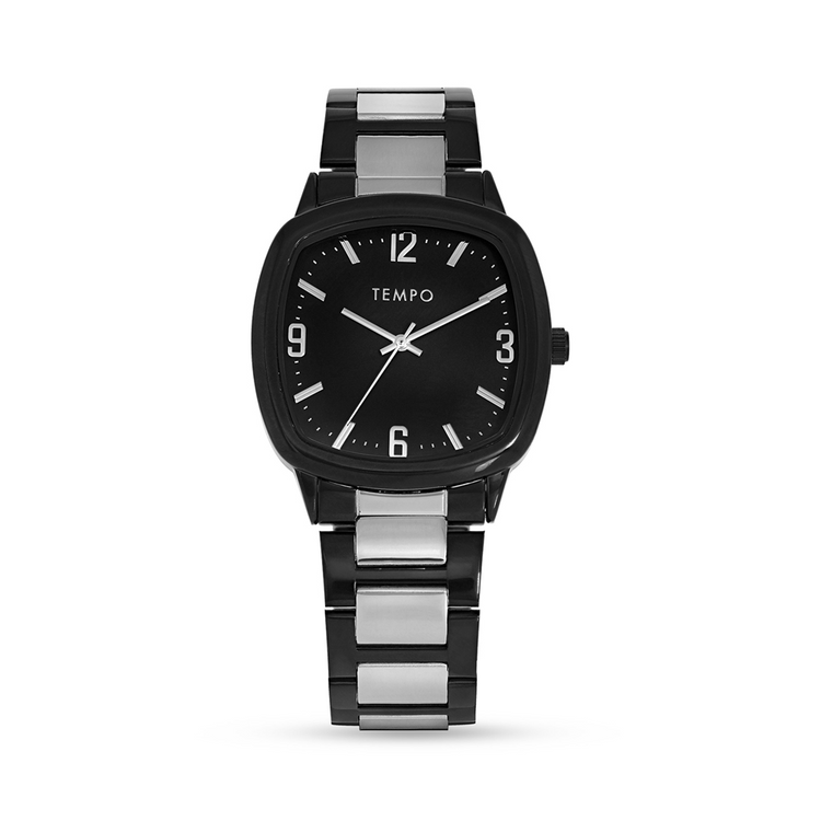 Tempo Men’s Black & Silver Rectangle Bracelet Watch