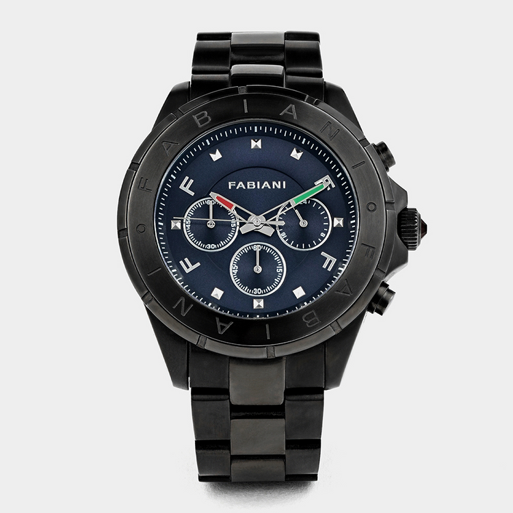 Fabiani Men’s Gunmetal Plated Stainless Steel Blue Multi Dial Bracelet ...