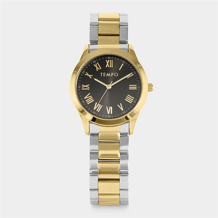 Tempo Men’s Gold Plated Black Dial Bracelet Watch