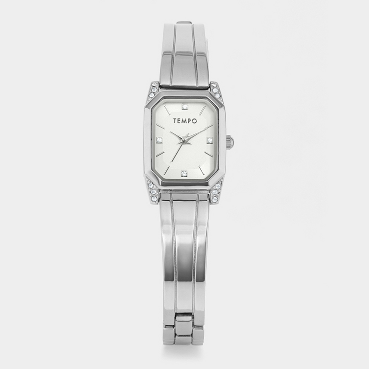 Tempo Women’s Silver Plated Rectangle Dial Bangle Watch