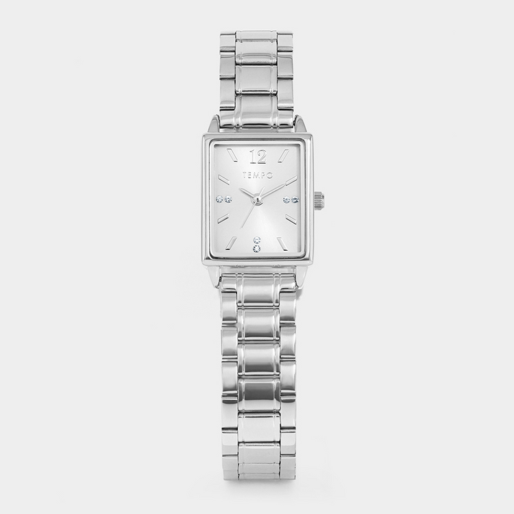 Tempo Women’s Silver Plated Rectangle Bracelet Watch