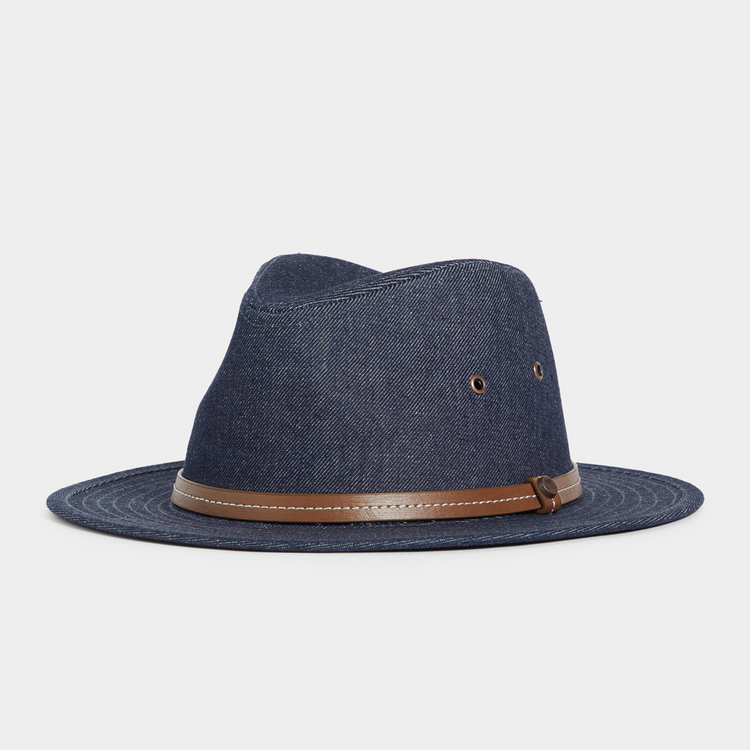 MKM Denim Moulded Canvas Fedora Hat