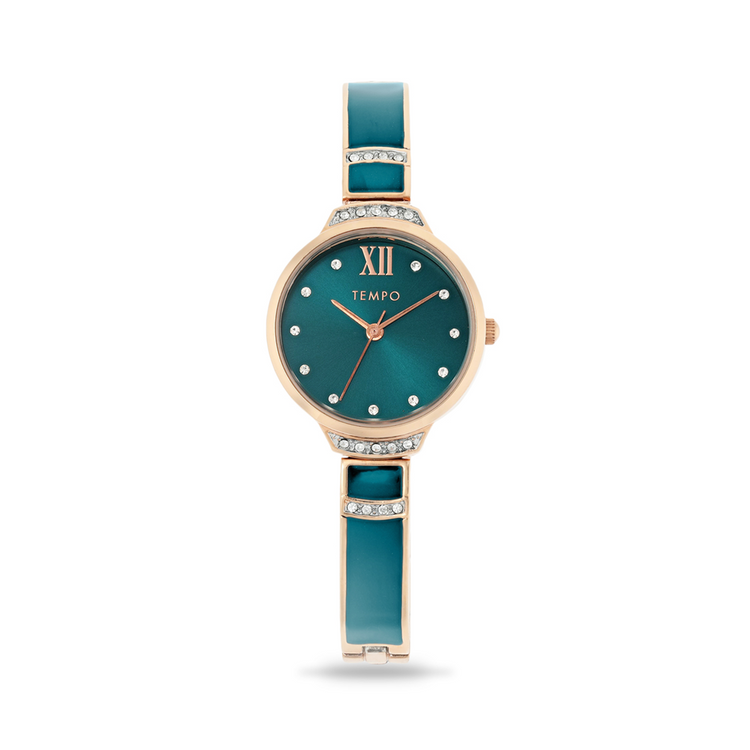 Tempo Ladies Rose and Green Toned Bangle Watch