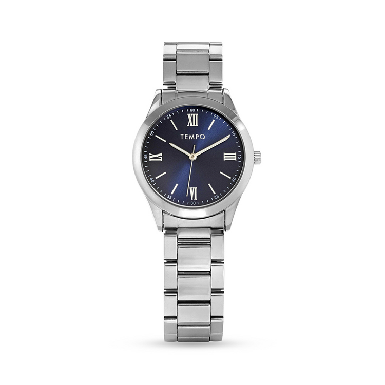 Tempo Men’s Silver Tone Blue Dial Bracelet Watch