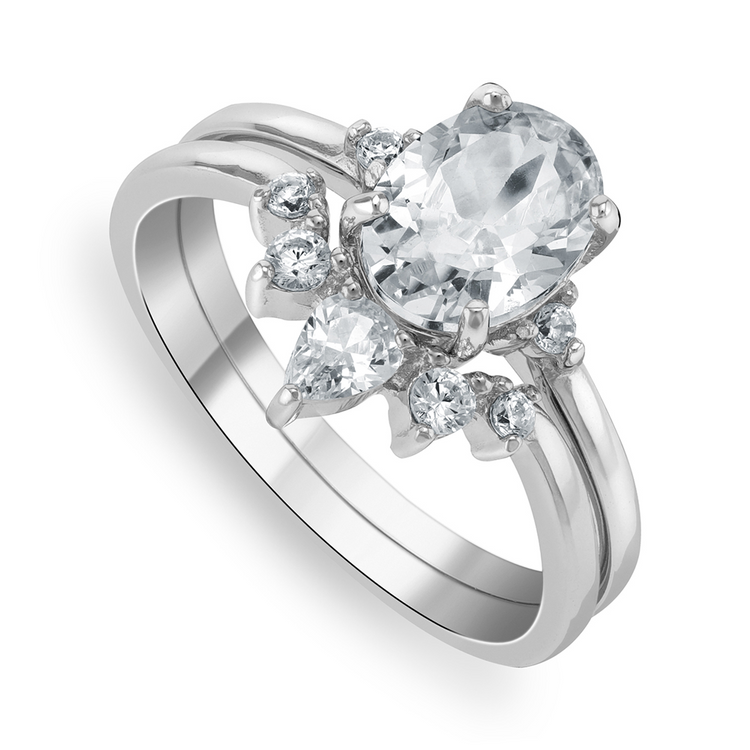 Sterling Silver Cubic Zirconia Womens Oval Arch Twinset Ring