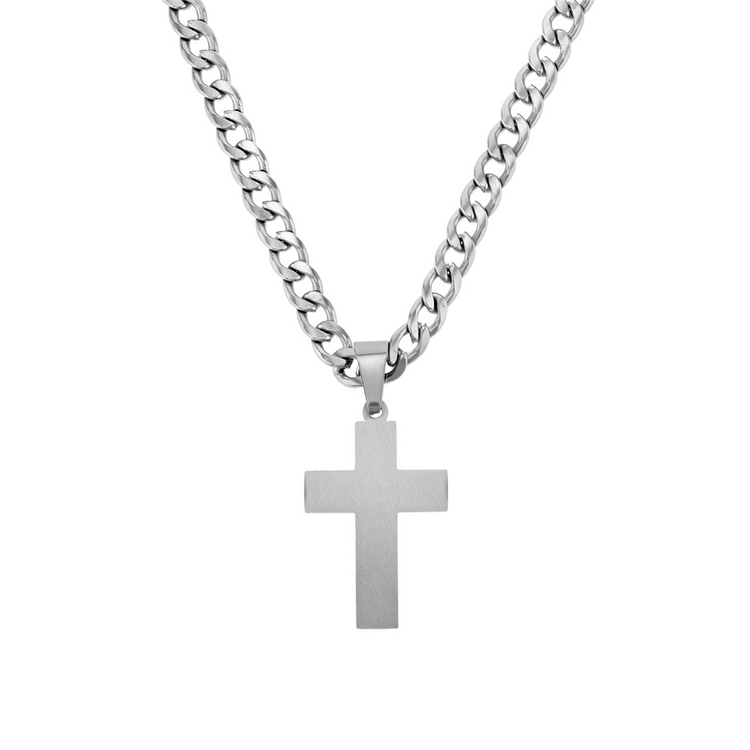 Stainless Steel Silver Cross Pendant on Chain